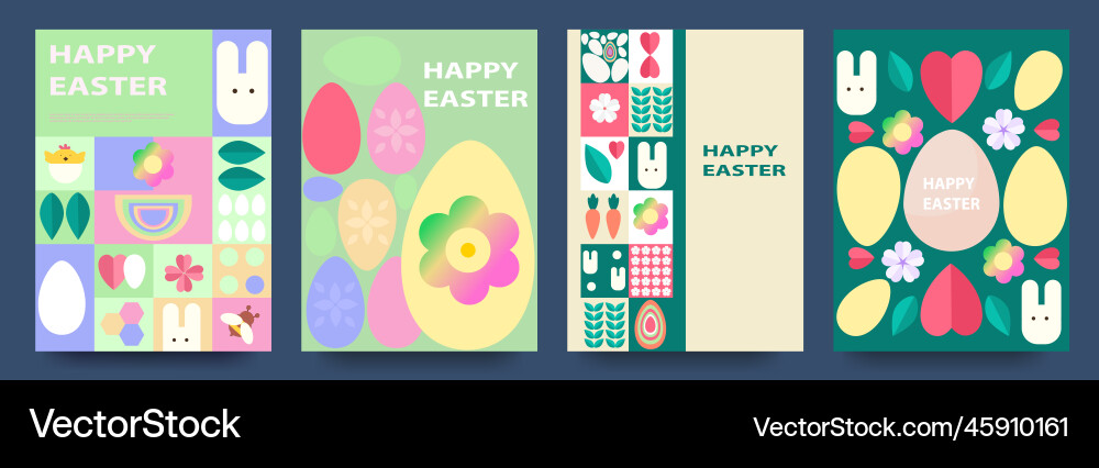 Happy easter set of spring geometric mosaic cards Vector Image