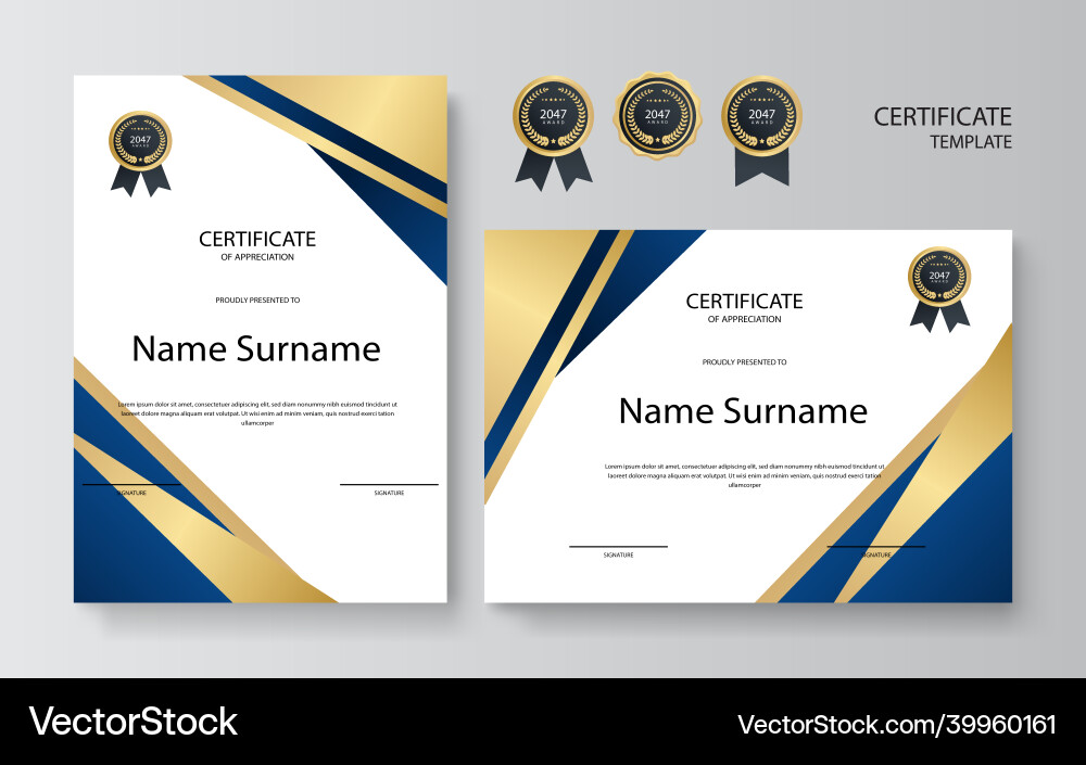 Modern elegant blue and gold certificate template Vector Image