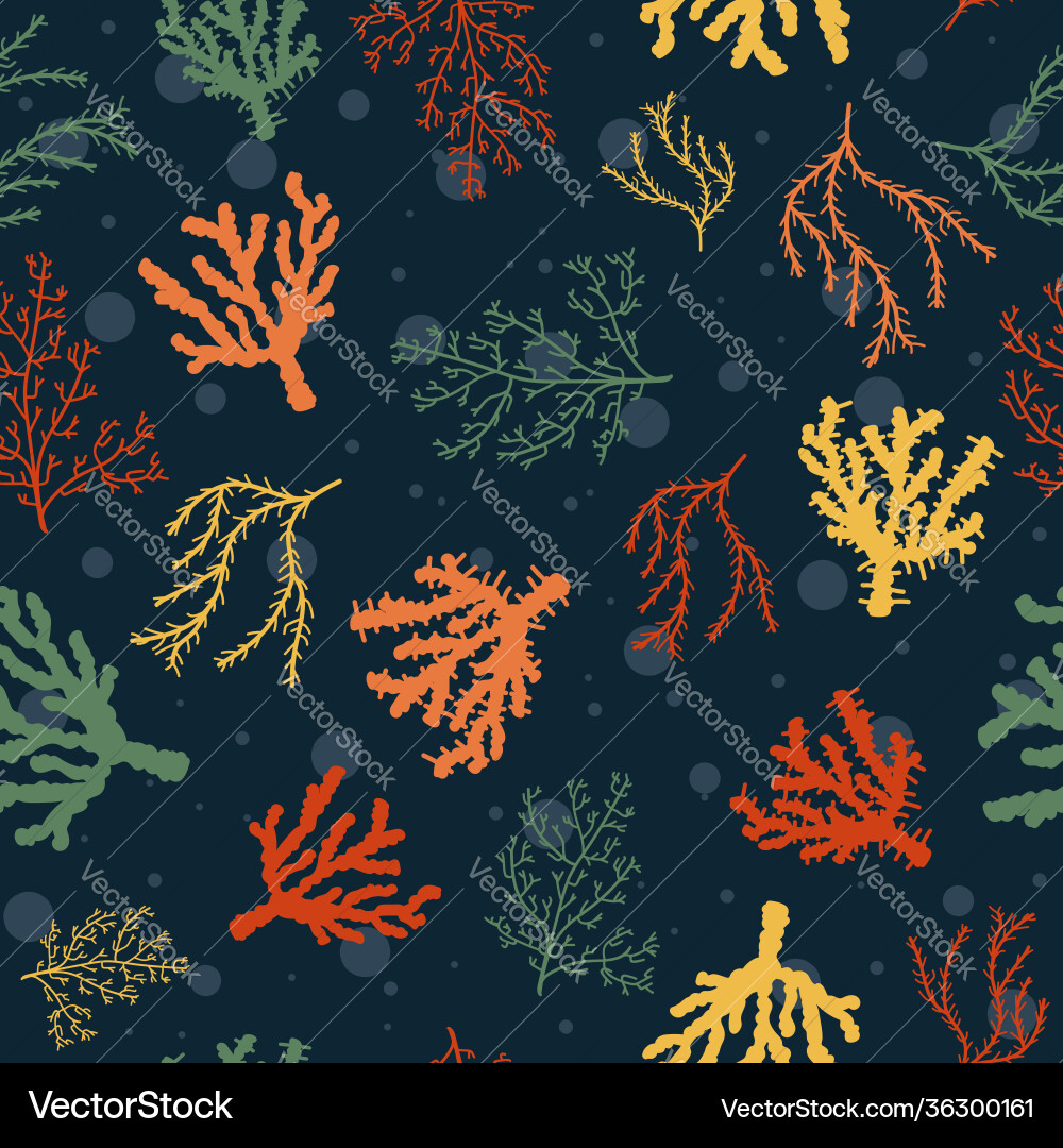 Ocean and marine life seamless pattern with corals