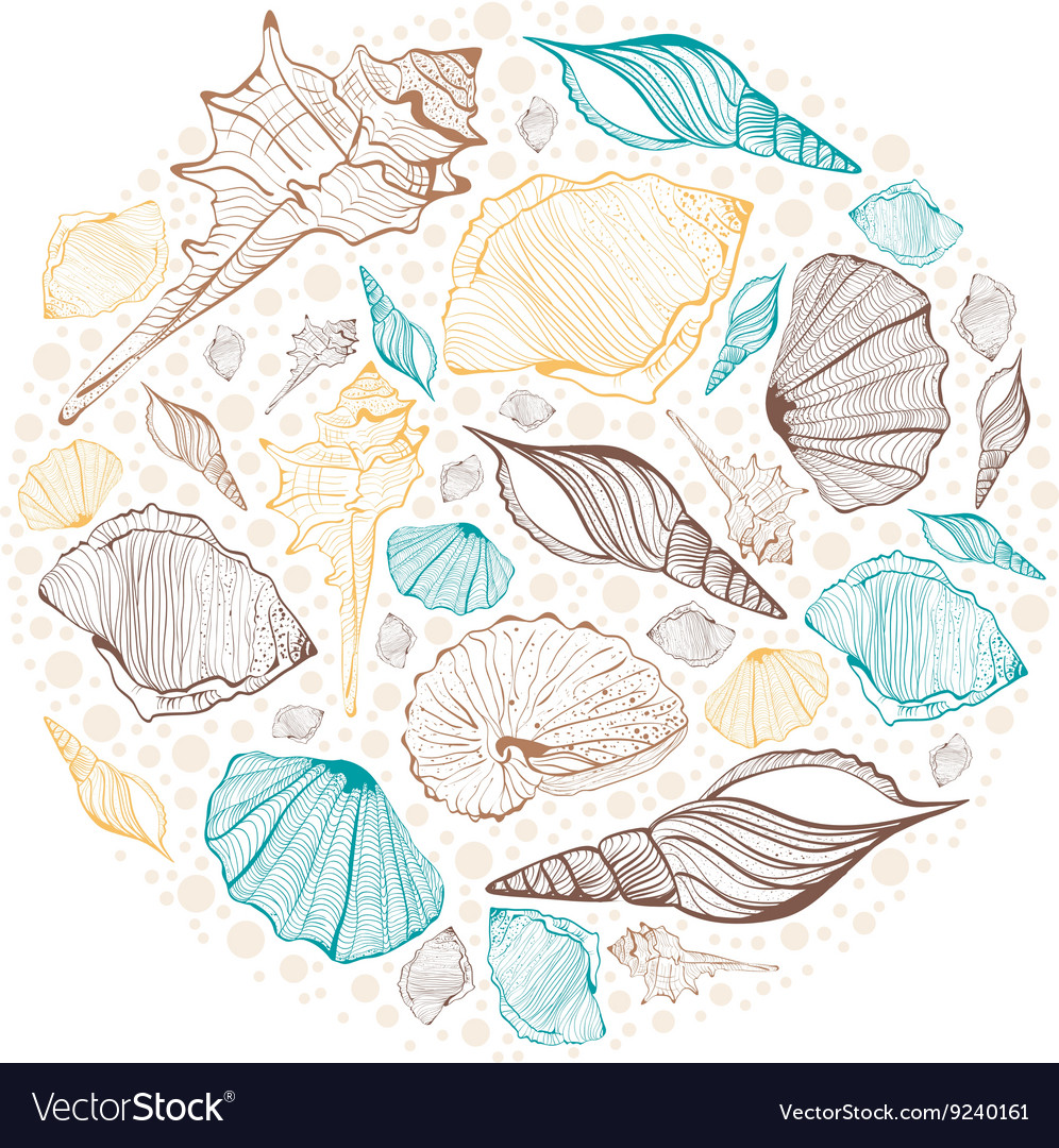 Round frame seashells Royalty Free Vector Image