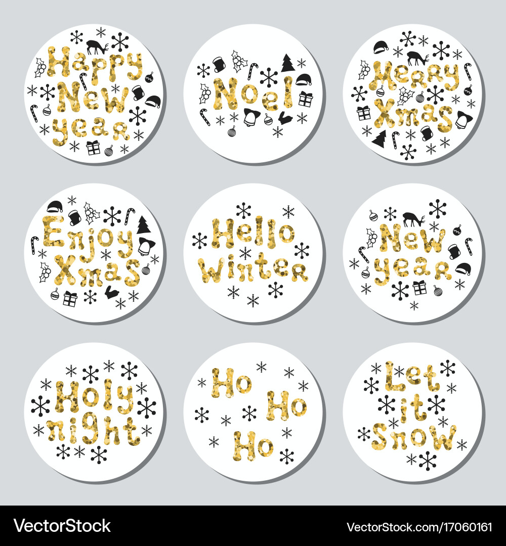 Year golden gift round stickers Royalty Free Vector Image