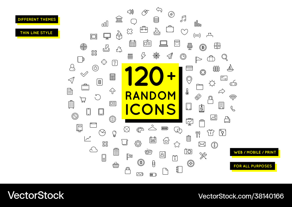 120 universal icons set for all purposes web Vector Image