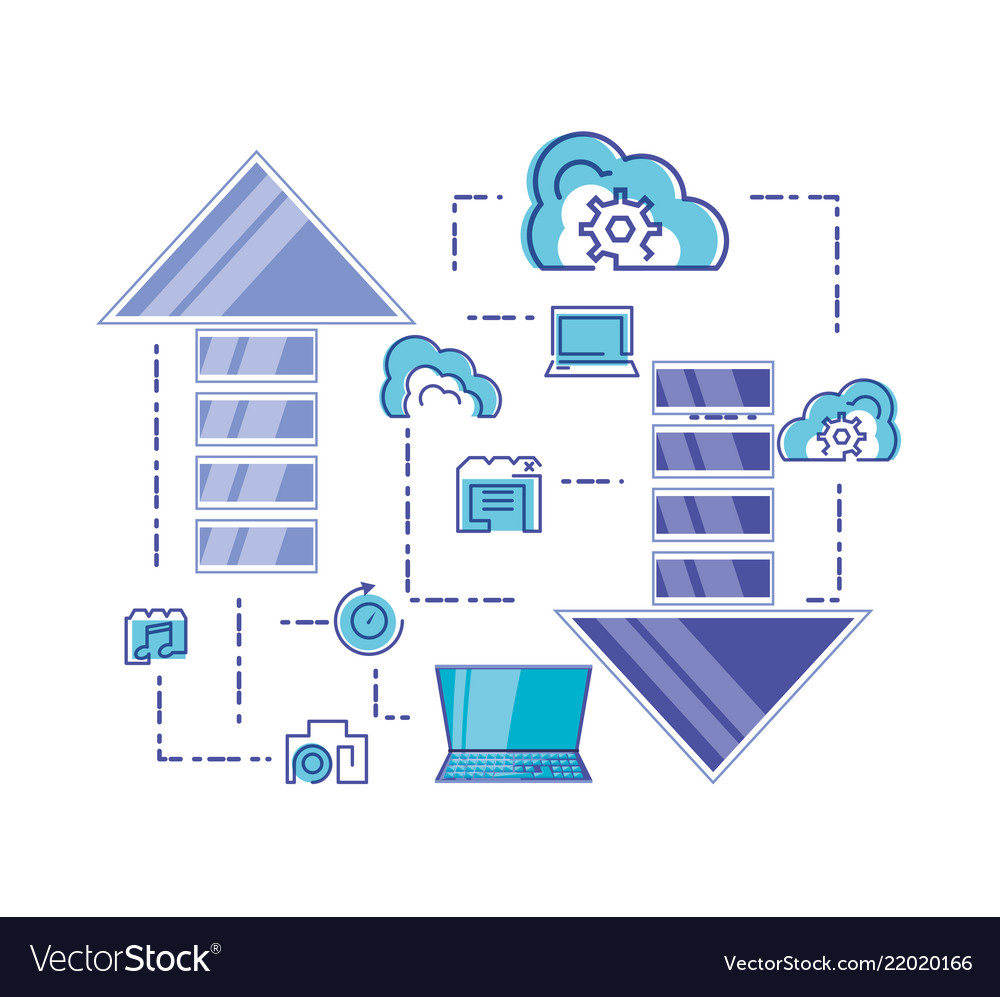 Cloud computing network set icons Royalty Free Vector Image
