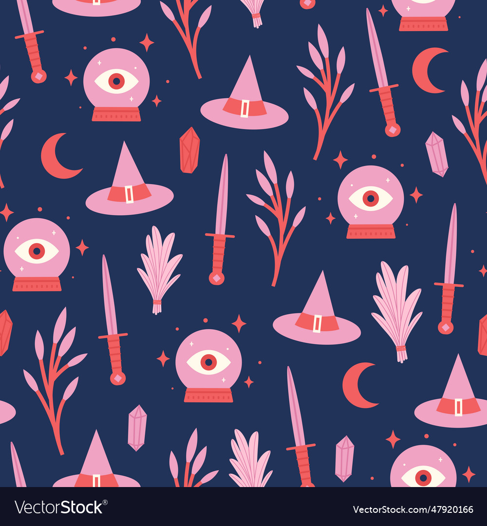 Cute witch tools seamless pattern magic concept Vector Image