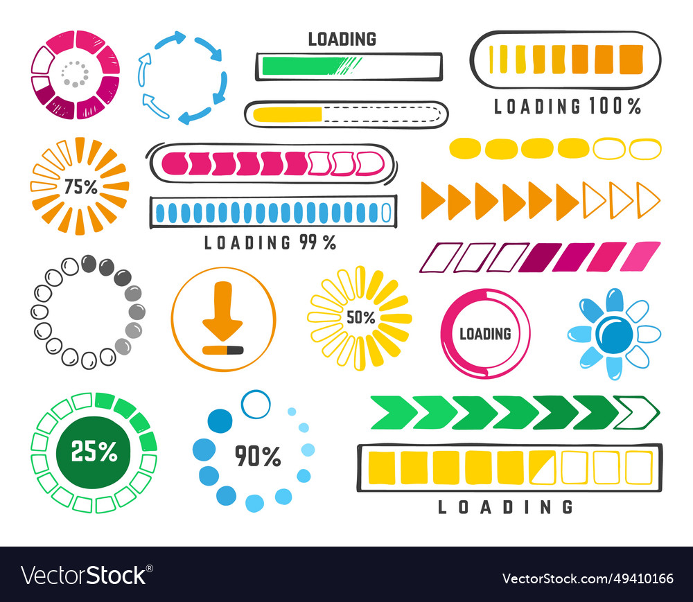 Doodle Loading Bars Update And Internet Load Bar Vector Image