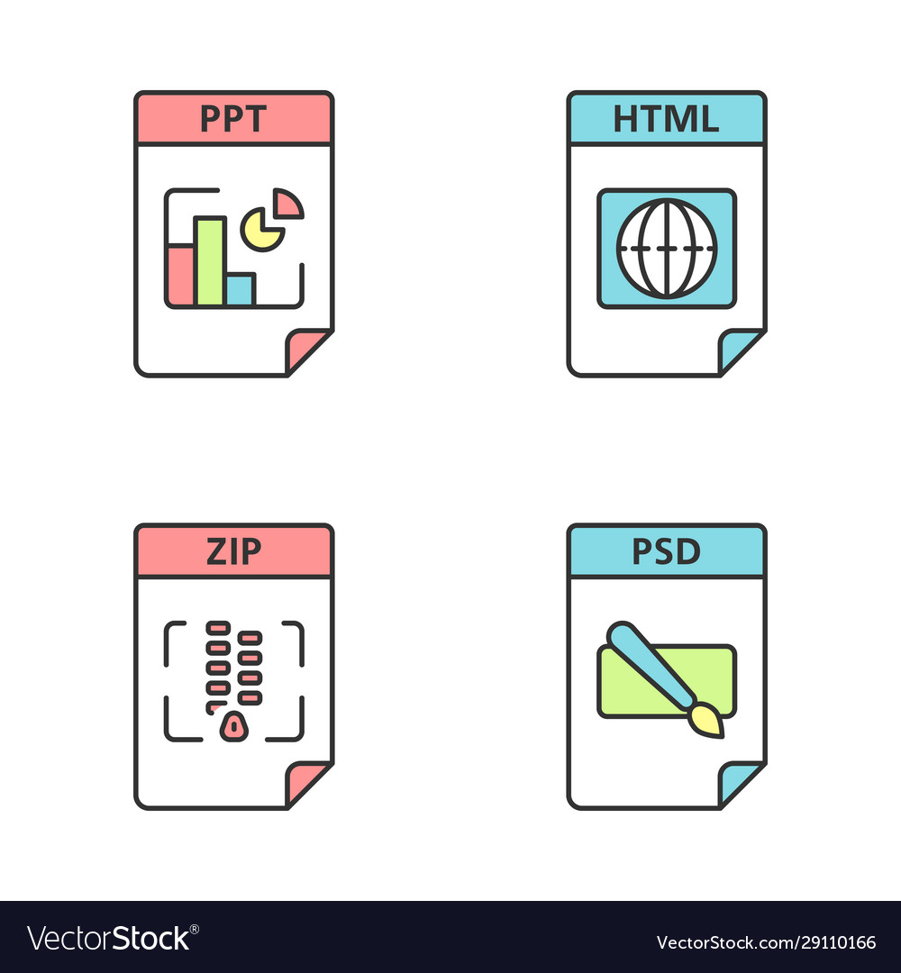 Files format color icons set presentation webpage Vector Image