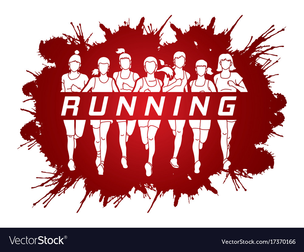 Marathon runners group of women running with text Vector Image