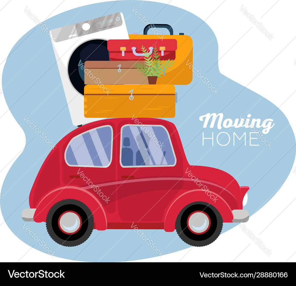 Moving concept red vintage car with suitcases Vector Image