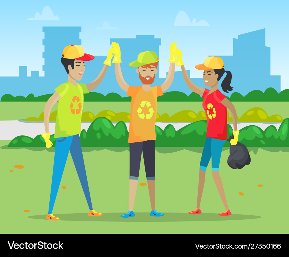 People cleaning urban park from garbage Royalty Free Vector