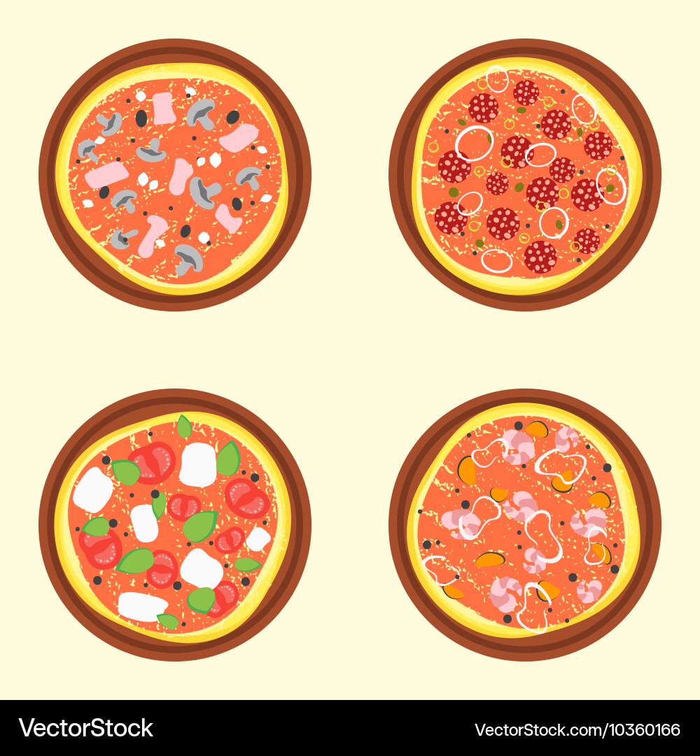 Pizza Set A Variety Of Types Royalty Free Vector Image