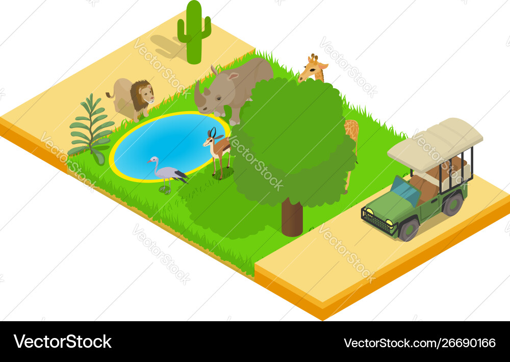 Safe safari concept banner isometric style Vector Image