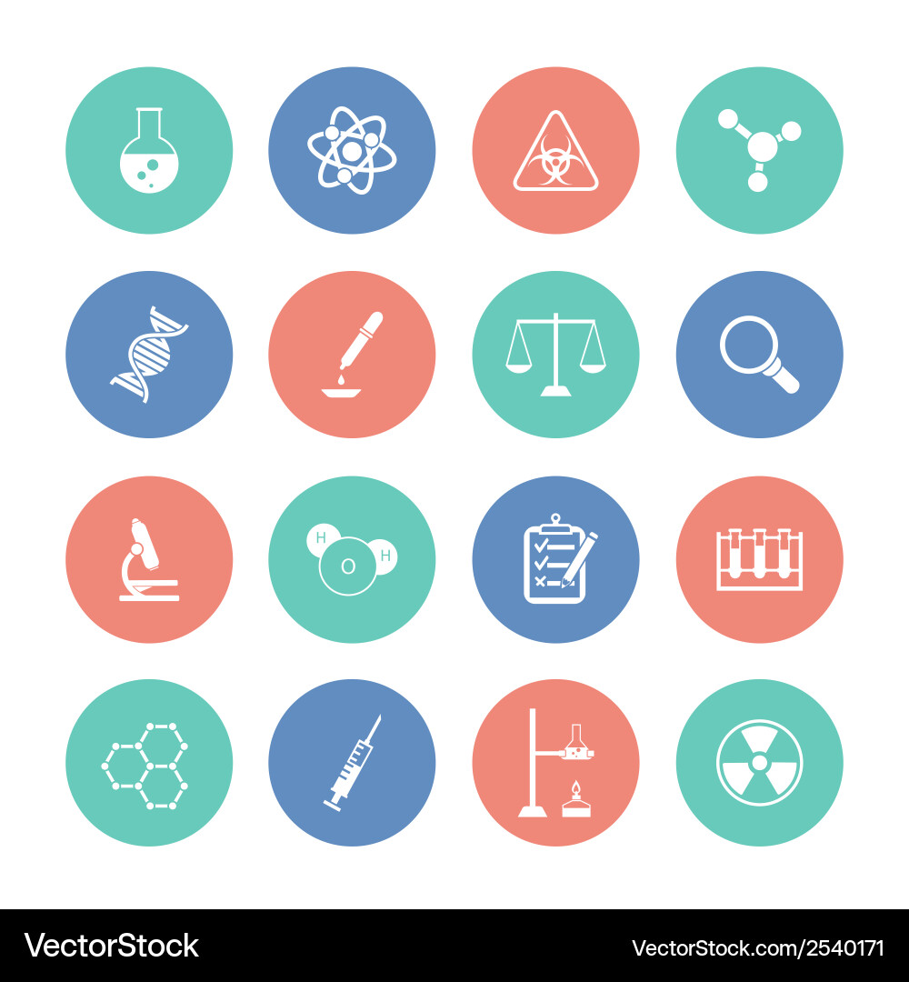 Chemistry icons on color circles Royalty Free Vector Image