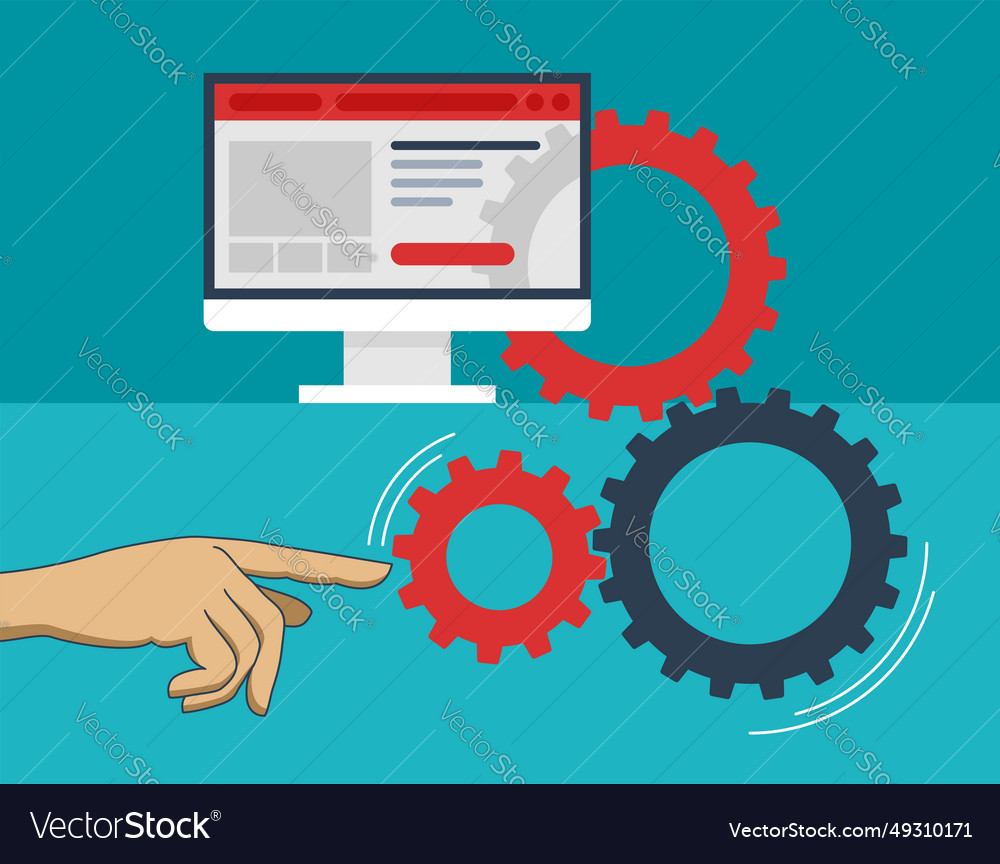 Frontend And Backend Hand Moving Gears Of Ui Vector Image