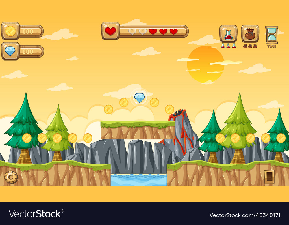 Game template nature forest scene Royalty Free Vector Image