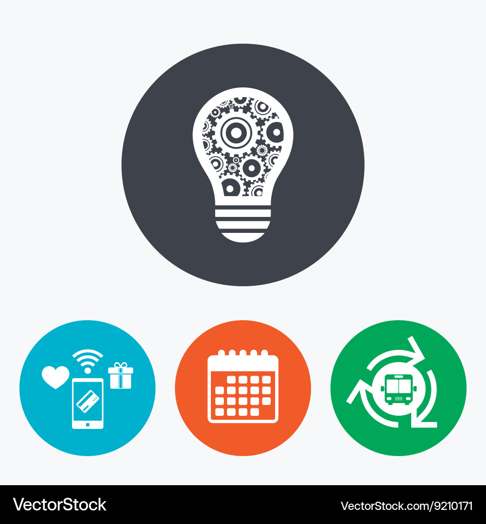 Light lamp sign icon bulb with gears symbol Vector Image