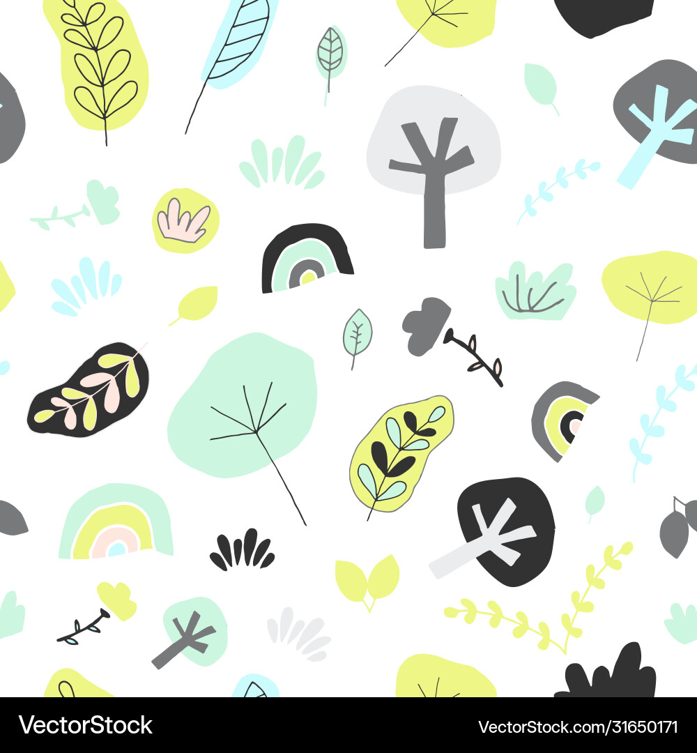 Nordic seamless pattern leaf tree rainbow gras Vector Image