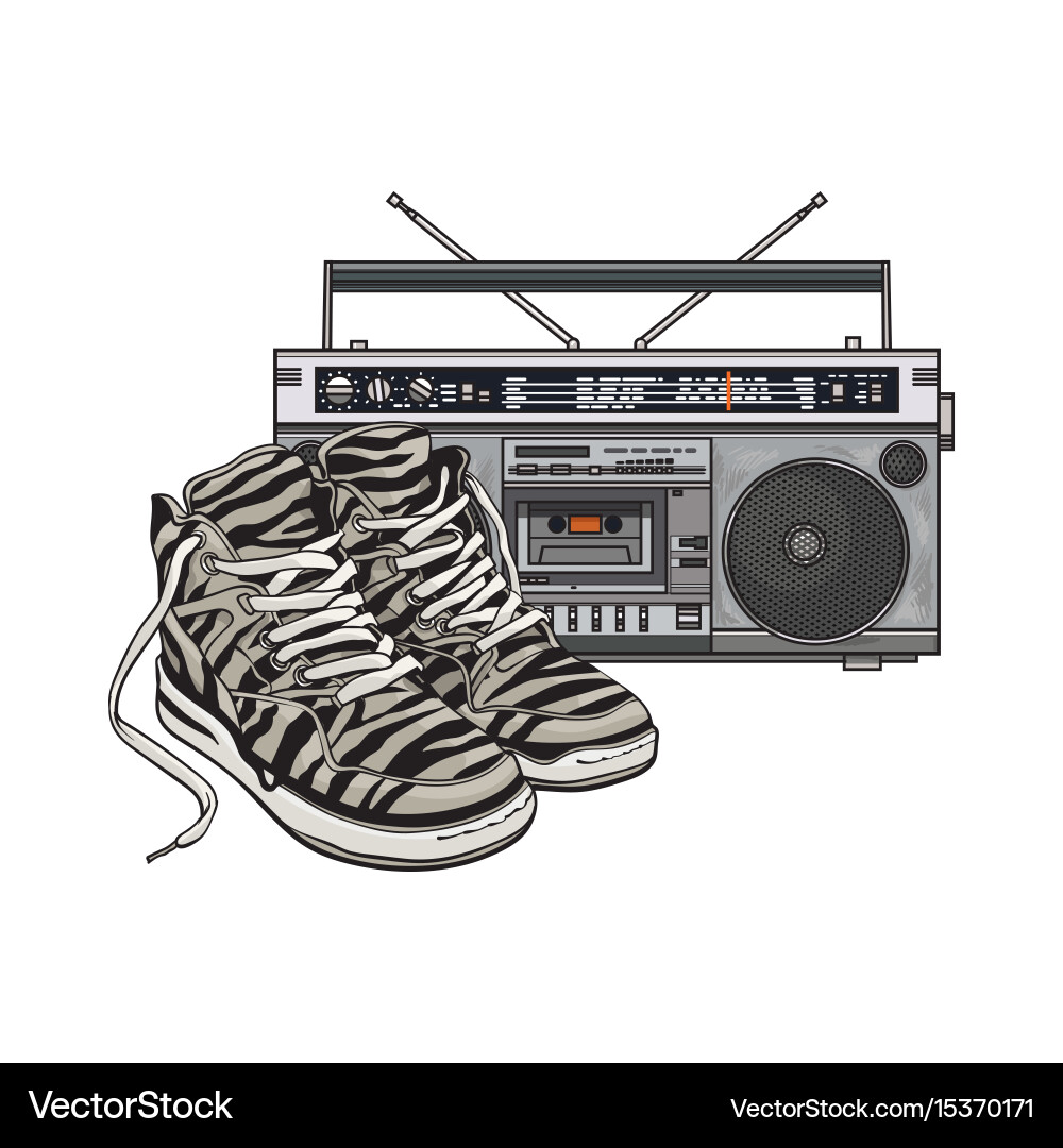 Retro style attributes - zebra sneakers sport Vector Image