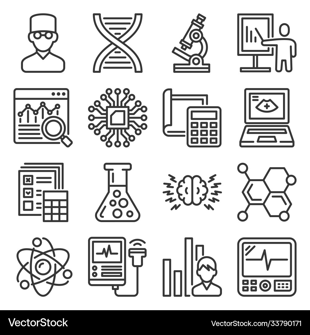 Science chemistry and research icons set Vector Image