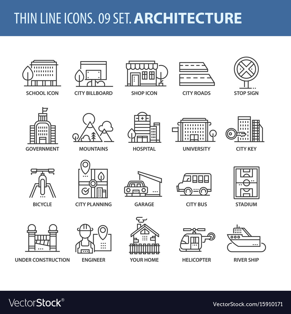 Set of thin line flat icons architecture Vector Image