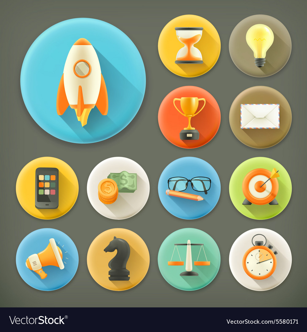 Universal long shadow icon set Royalty Free Vector Image