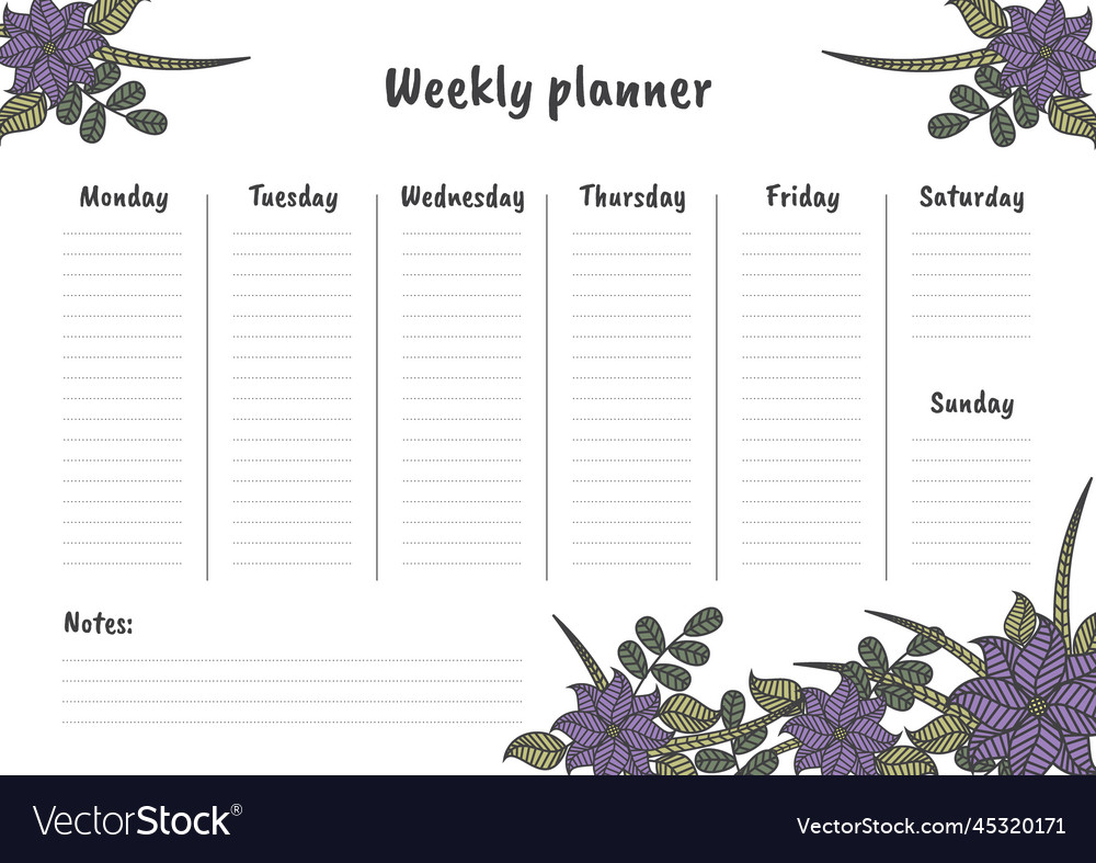 Weekly planner template design Royalty Free Vector Image