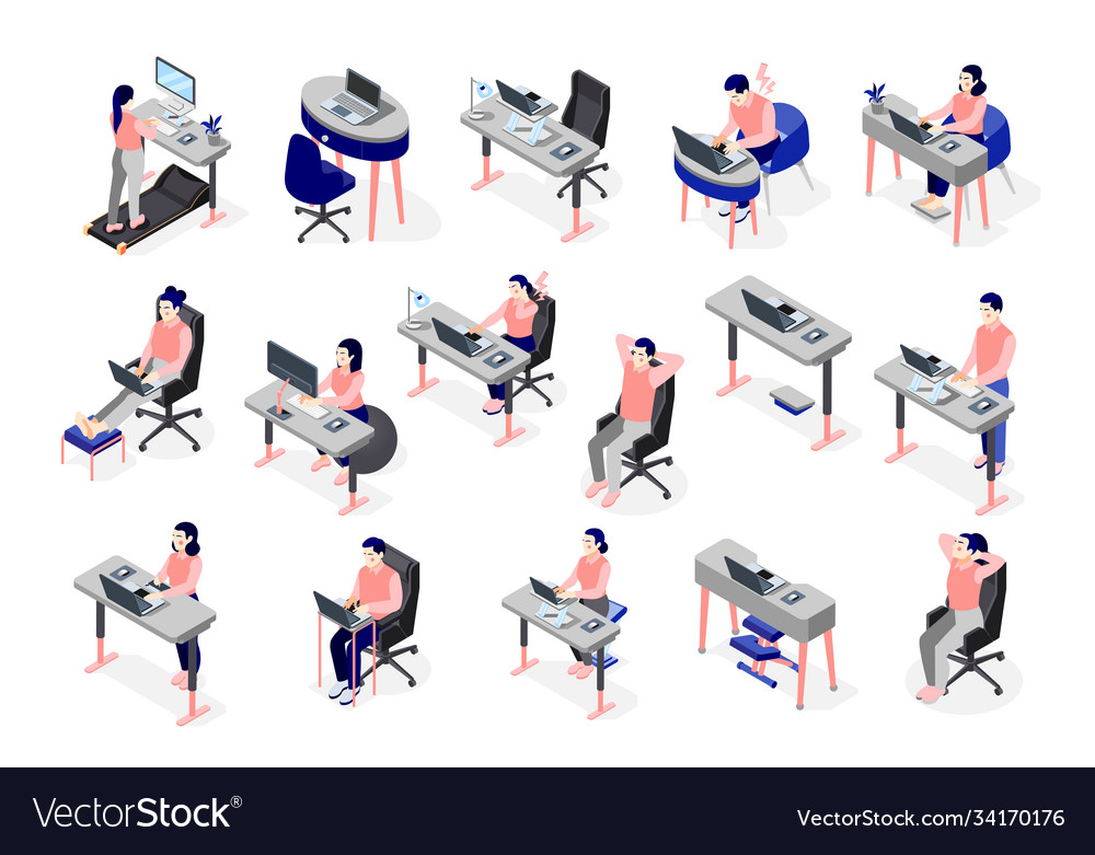 Ergonomic workplace isometric recolor set Vector Image Ergonomic workplace isometric recolor set Vector Image