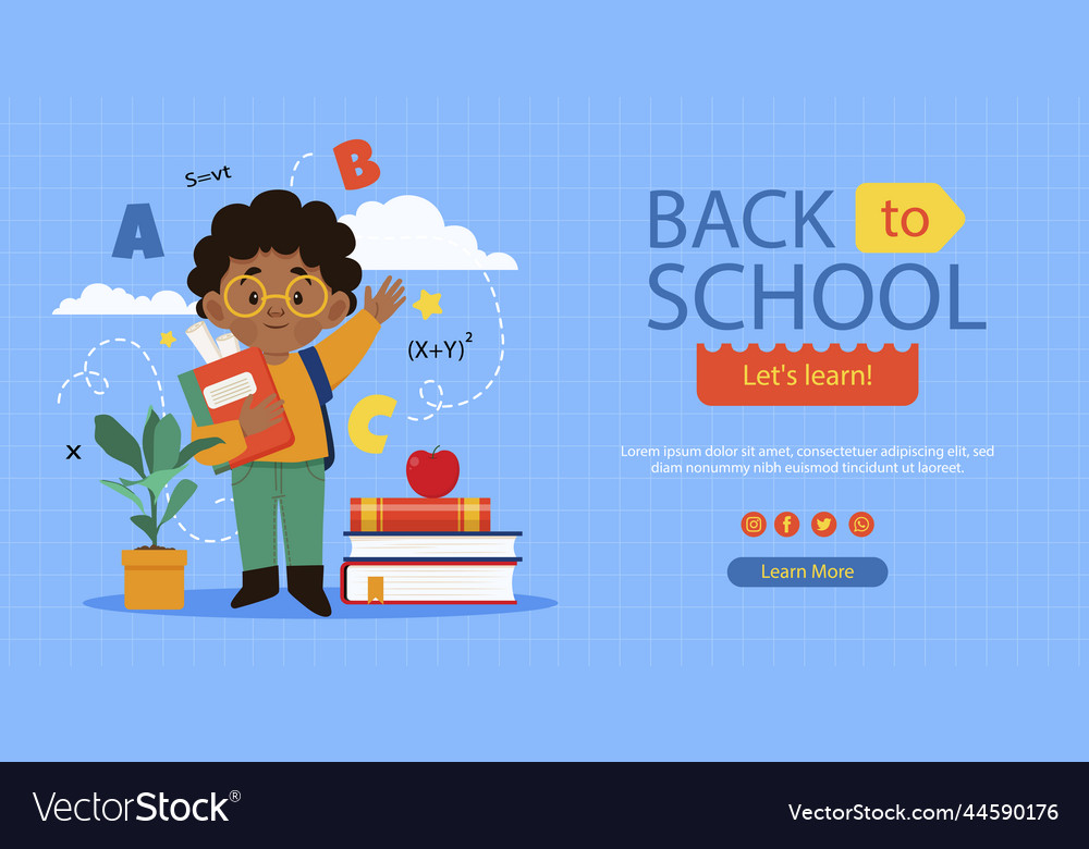 Flat back to school social media promo template Vector Image