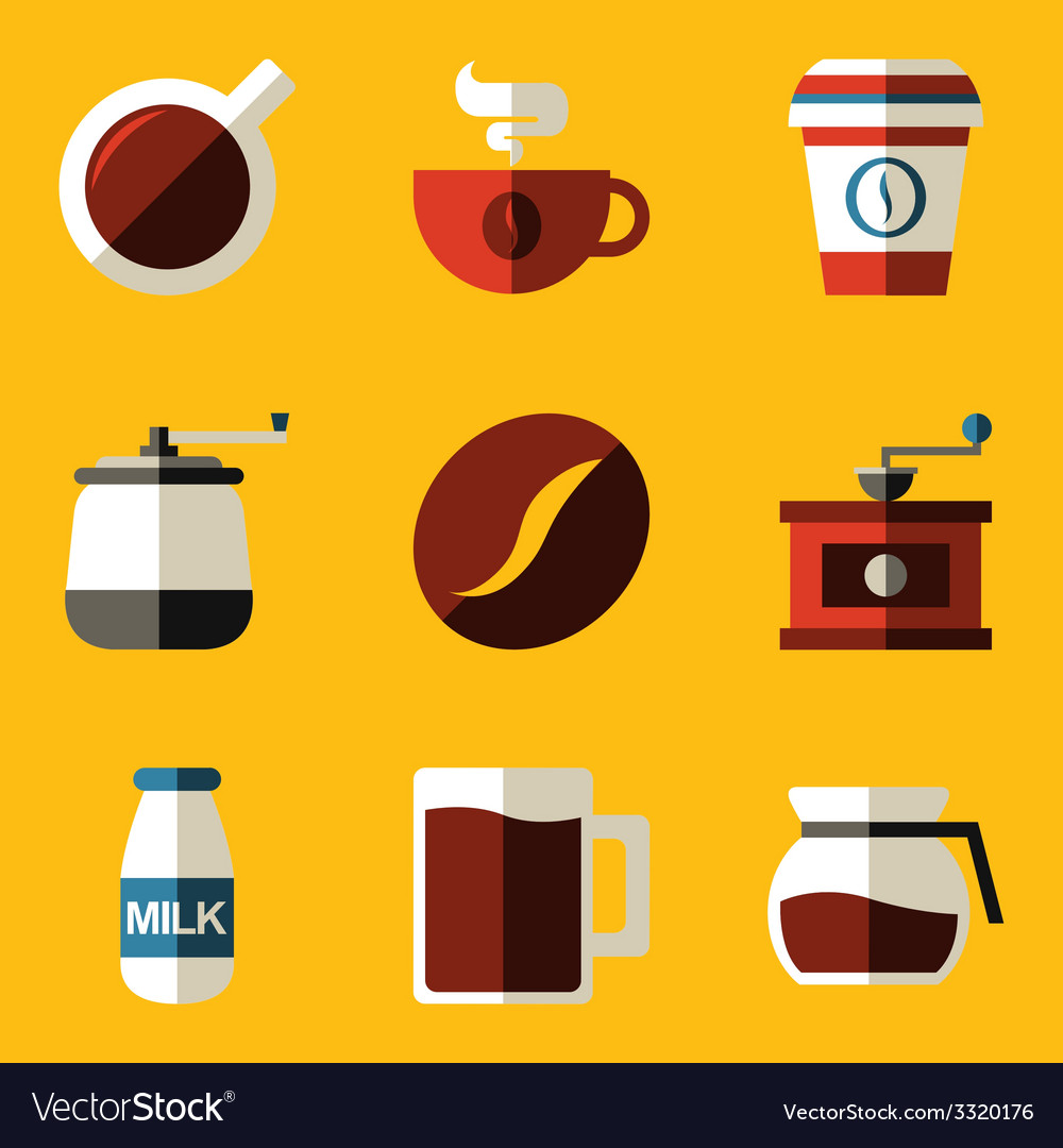 Flat icon set coffee Royalty Free Vector Image