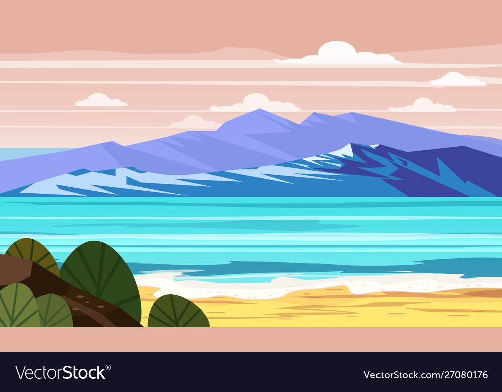 Seascape beach landscape ocean - exotic plants Vector Image