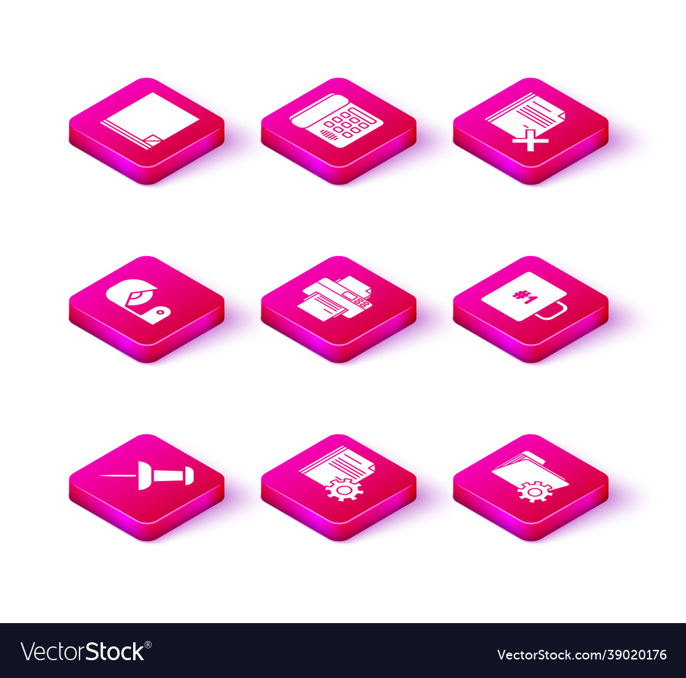 Set push pin document settings with gears scotch Vector Image