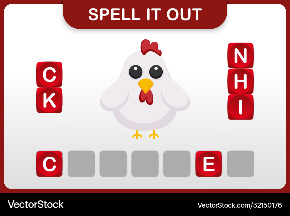 Spelling word and vocabulary worksheet chicken Vector Image