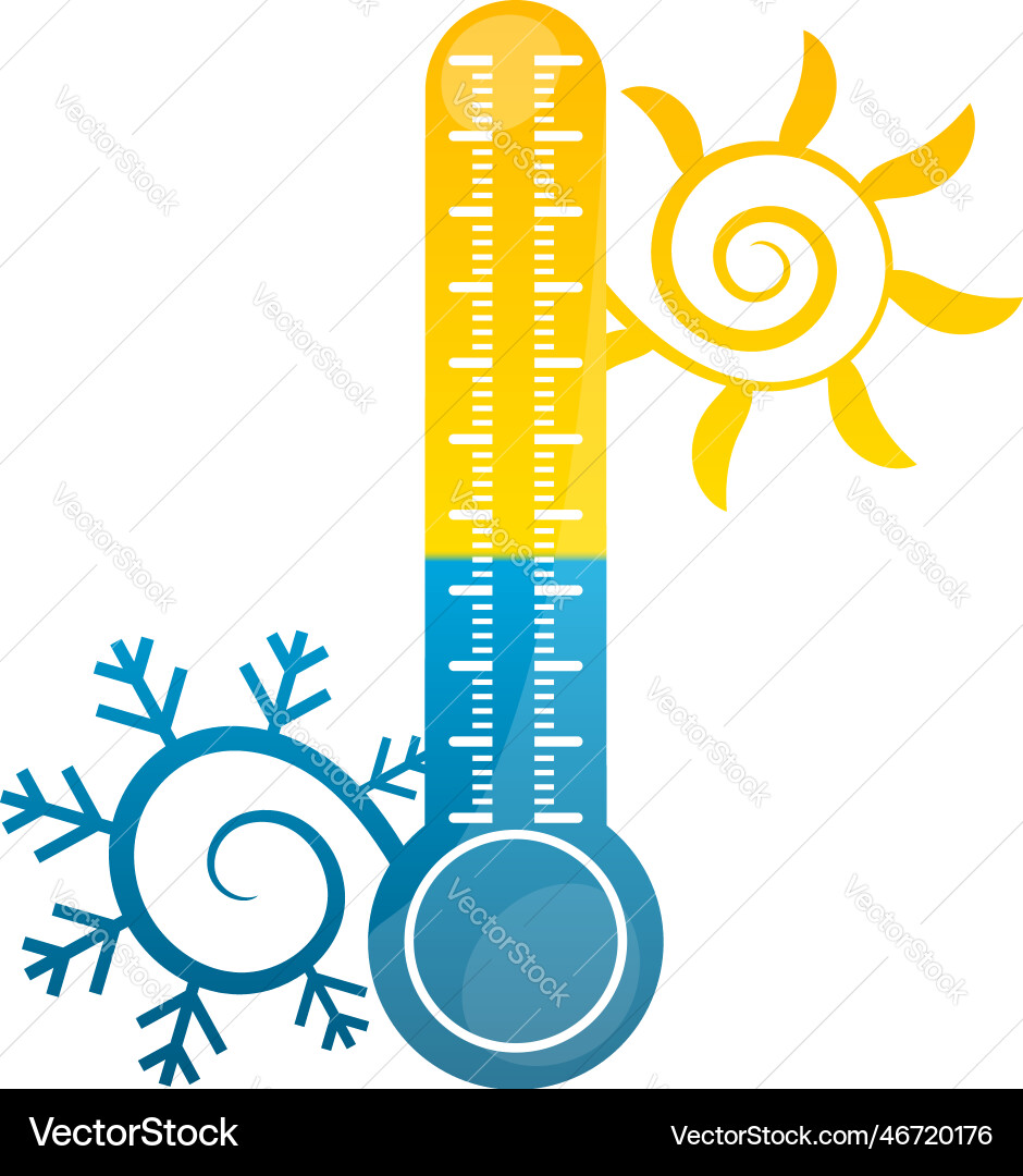 Thermometer yellow sun and blue snowflake symbol Vector Image