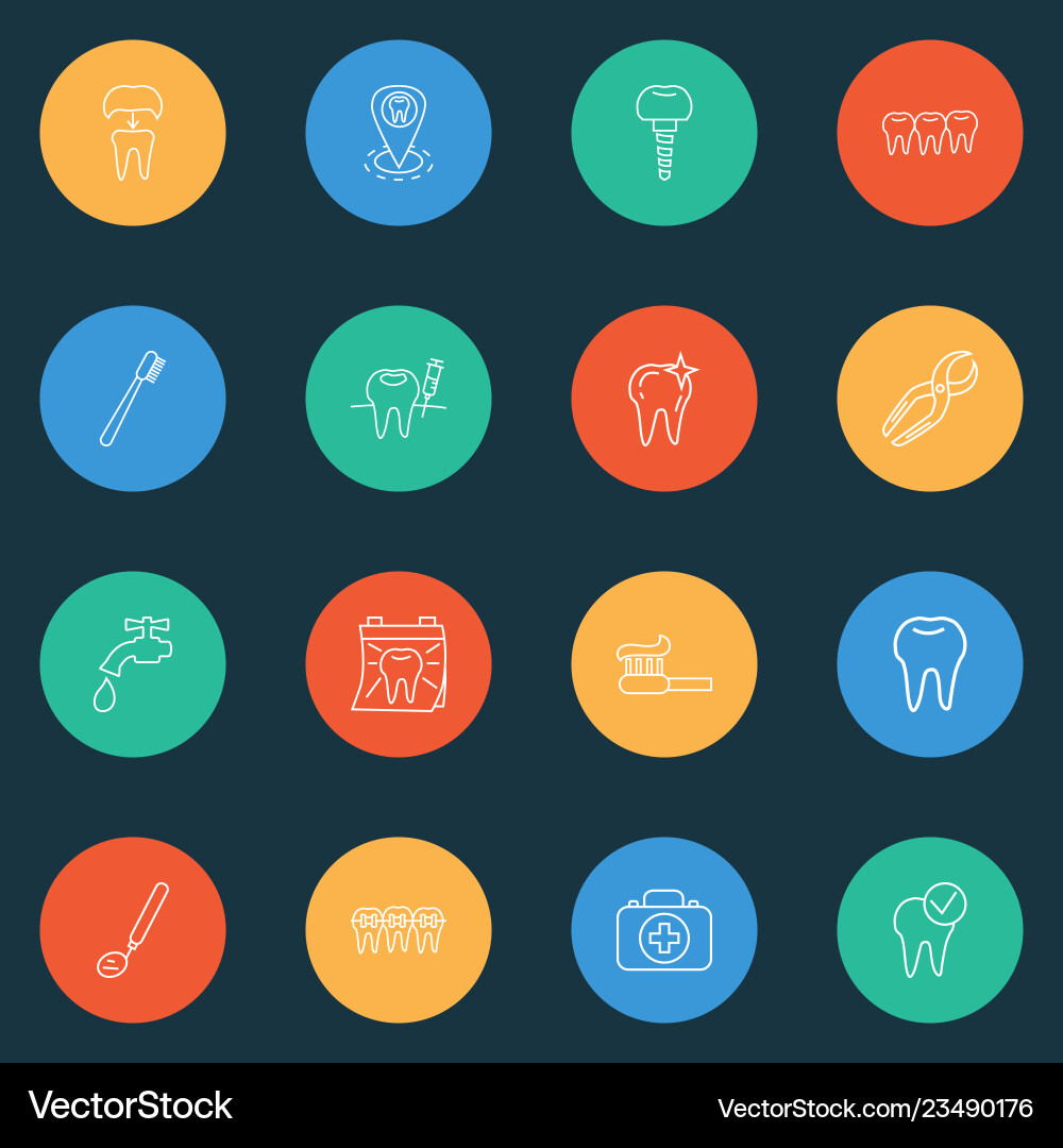 Tooth icons line style set with dental mirror Vector Image
