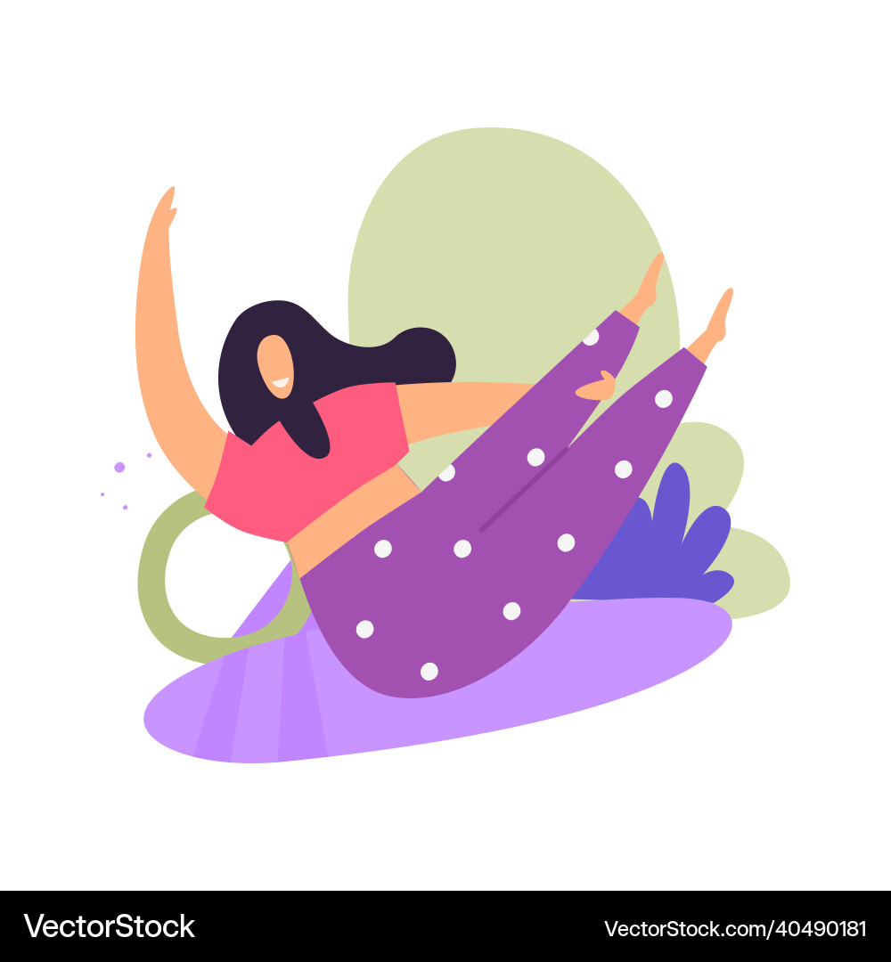 Happy young woman doing leg up exercise Royalty Free Vector