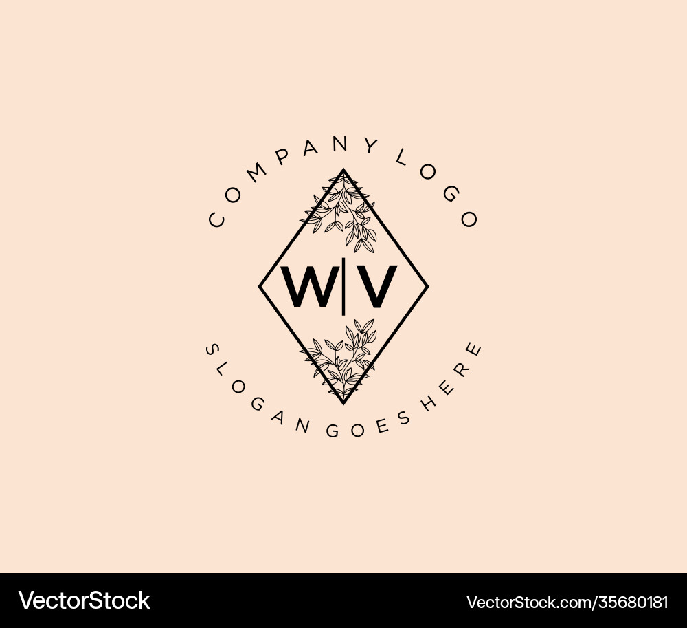 Initial wv letters beautiful floral feminine Vector Image