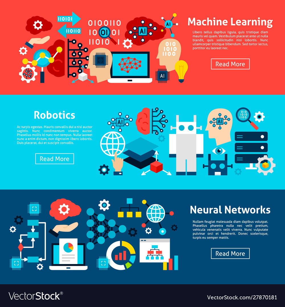 Machine learning horizontal banners Royalty Free Vector