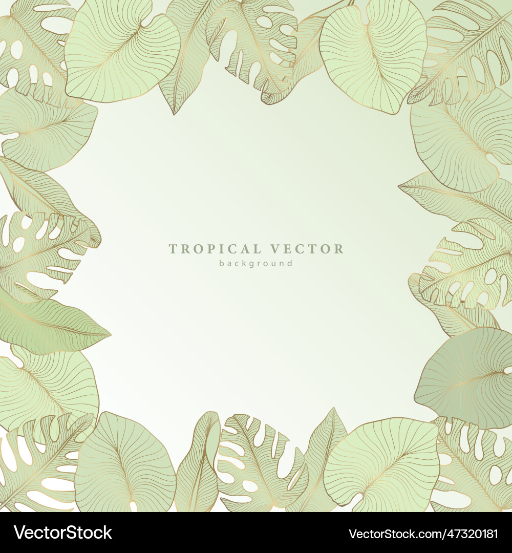 Square green tropical background with palm leaves Vector Image