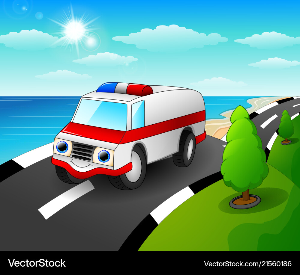 Ambulance car cartoon in th Royalty Free Vector Image
