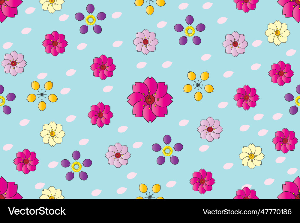 Blossom flower and petals on soft blue Royalty Free Vector