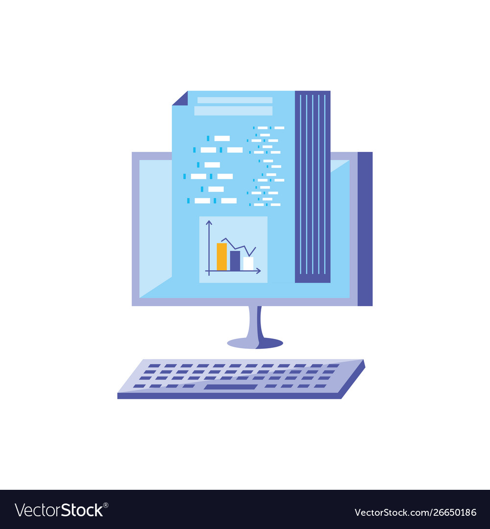 Desktop computer and document with statistical Vector Image