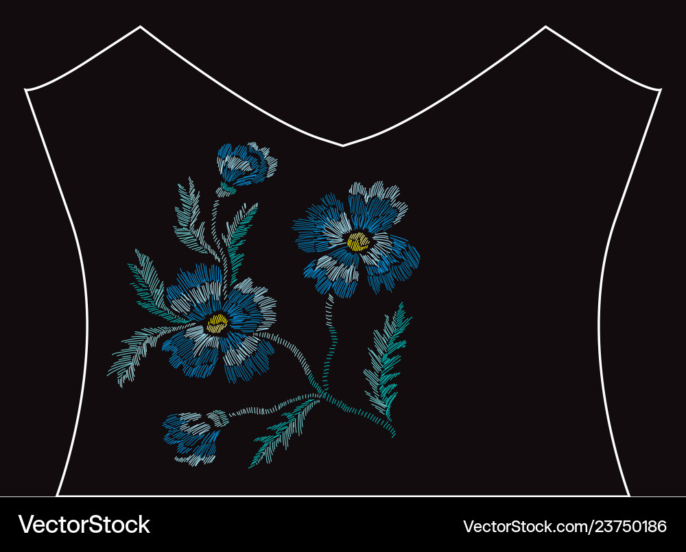 Embroidery floral bouquet Royalty Free Vector Image