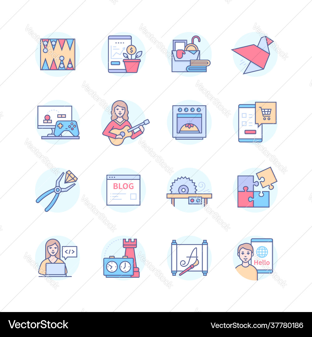 Hobbies to do at home - modern line design style Vector Image