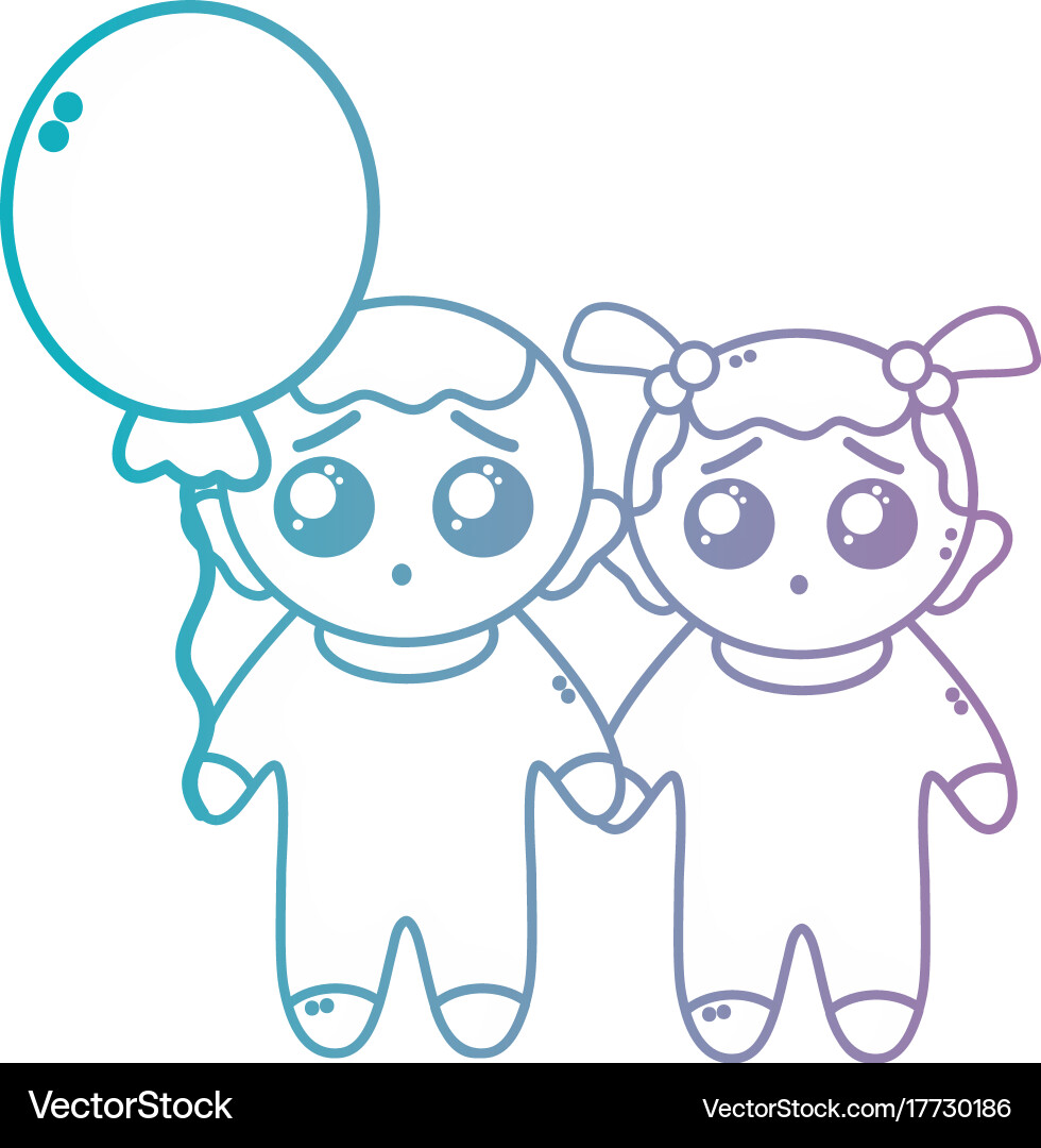 Line cute babies together with hairstyle Vector Image