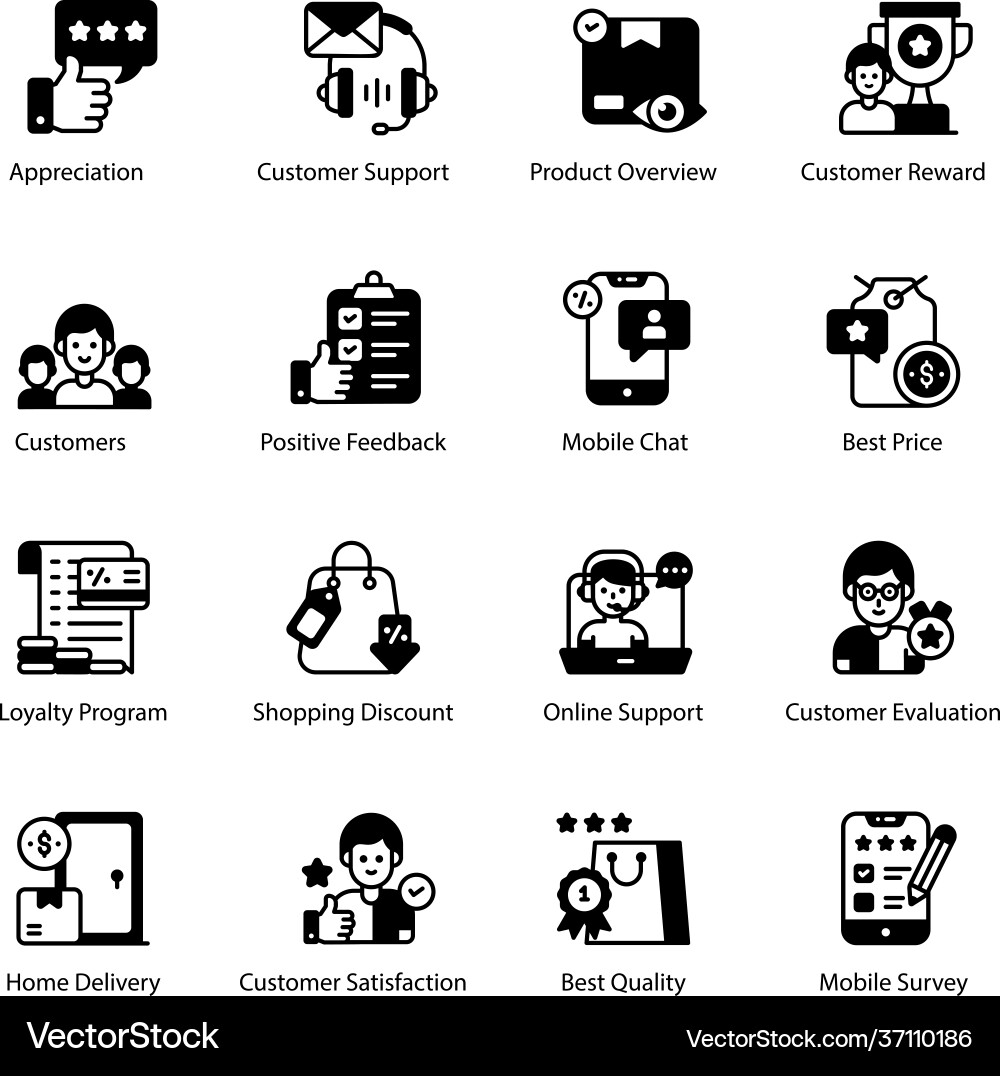 Loyalty program solid icons pack Royalty Free Vector Image