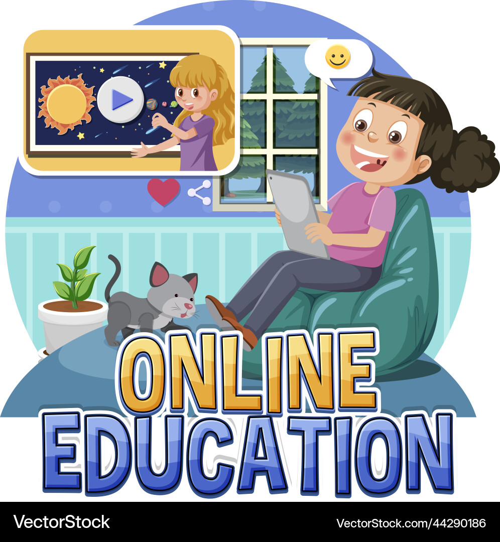 Online education with cartoon character Royalty Free Vector