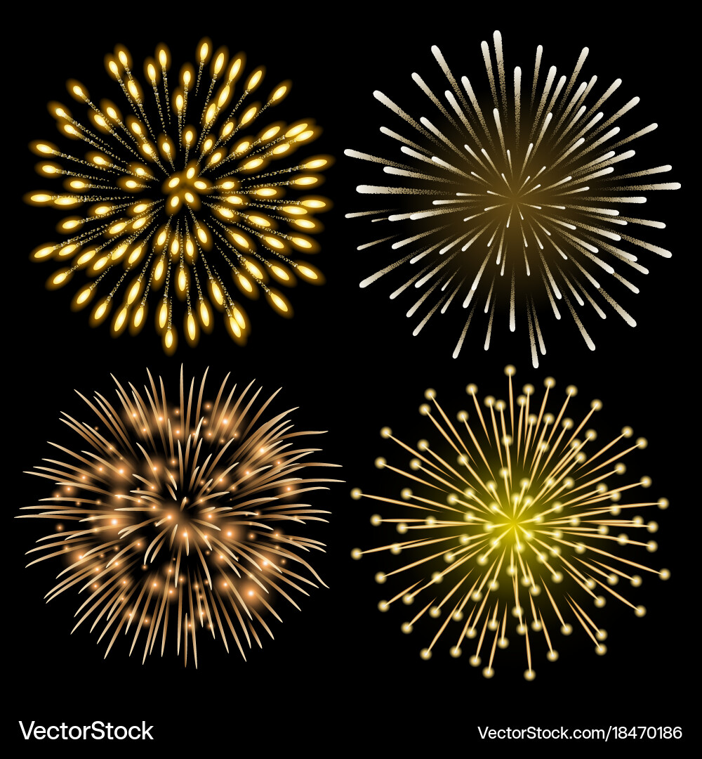 Set of golden fireworks Royalty Free Vector Image