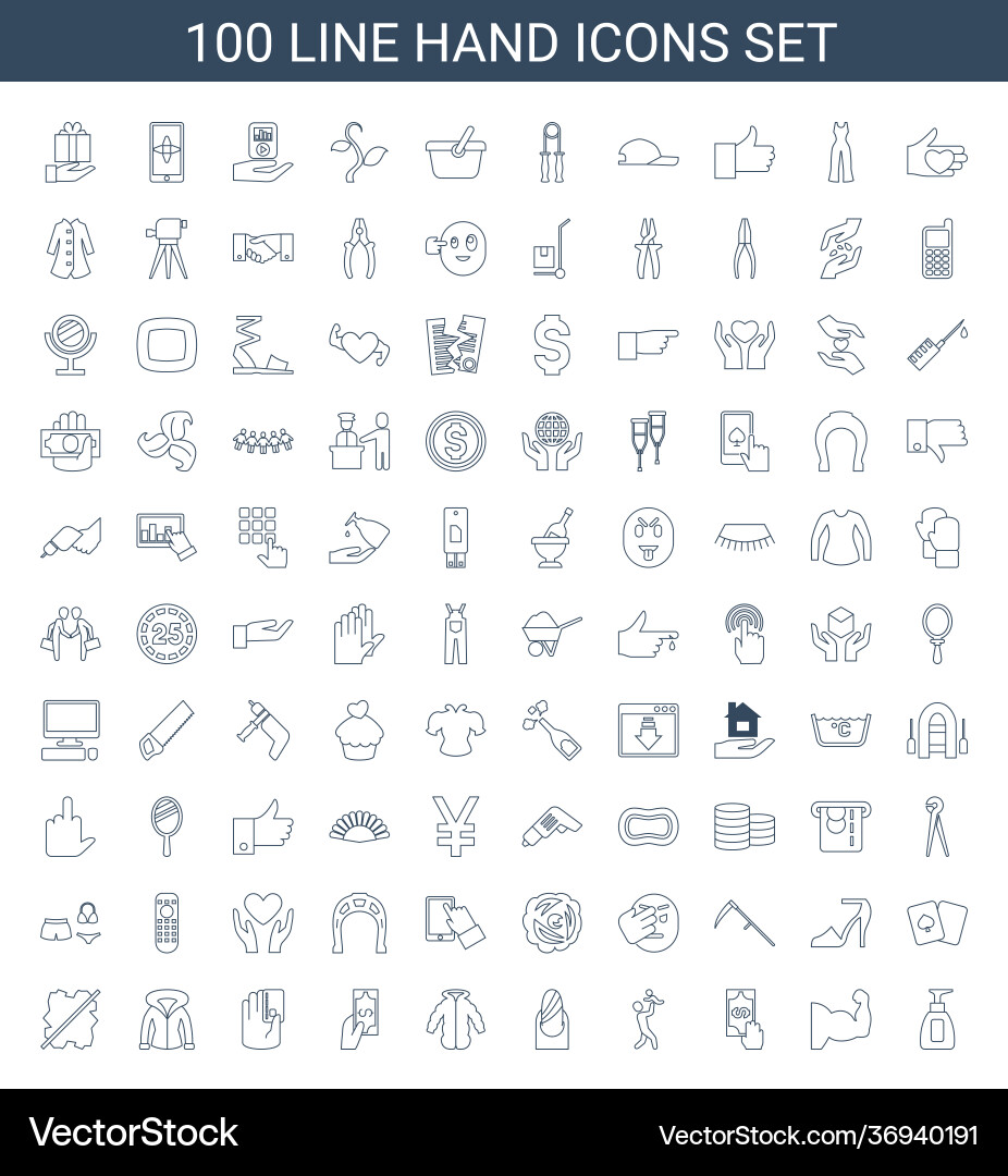 100 hand icons Royalty Free Vector Image - VectorStock