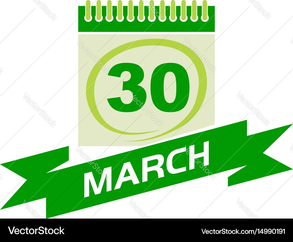 30 march calendar with ribbon Royalty Free Vector Image