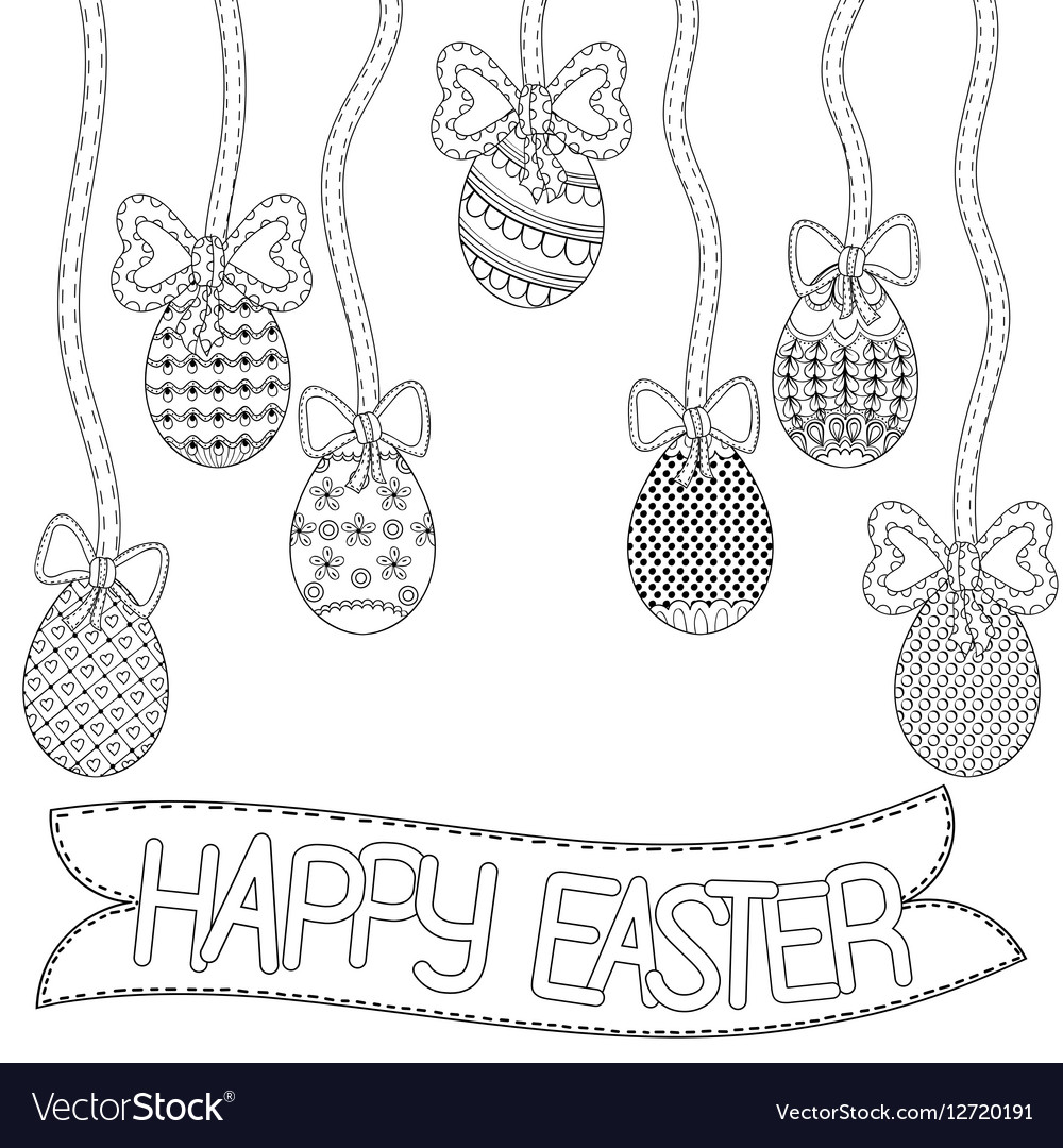 Happy Easter banner Zentangle eggs with decorative
