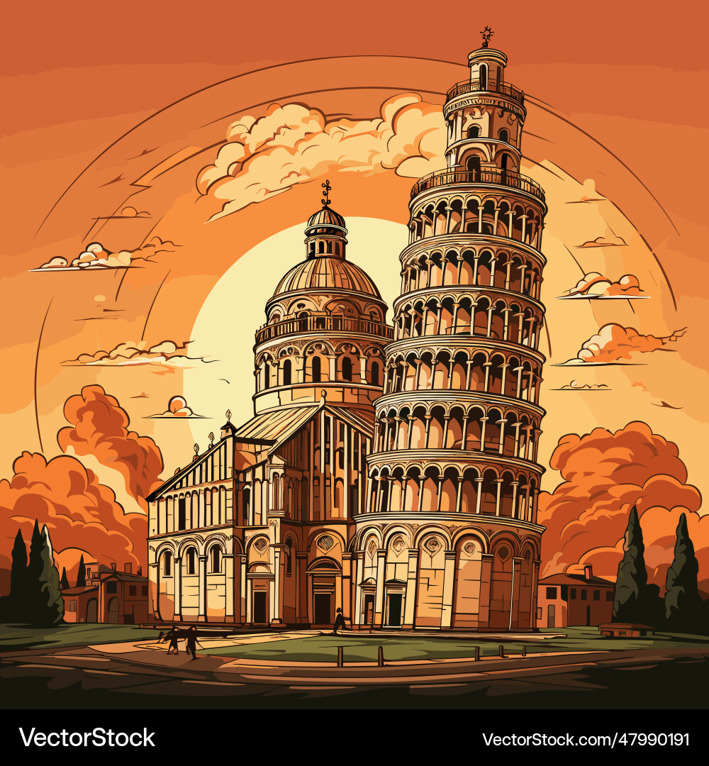 Leaning tower of pisa hand-drawn comic Royalty Free Vector